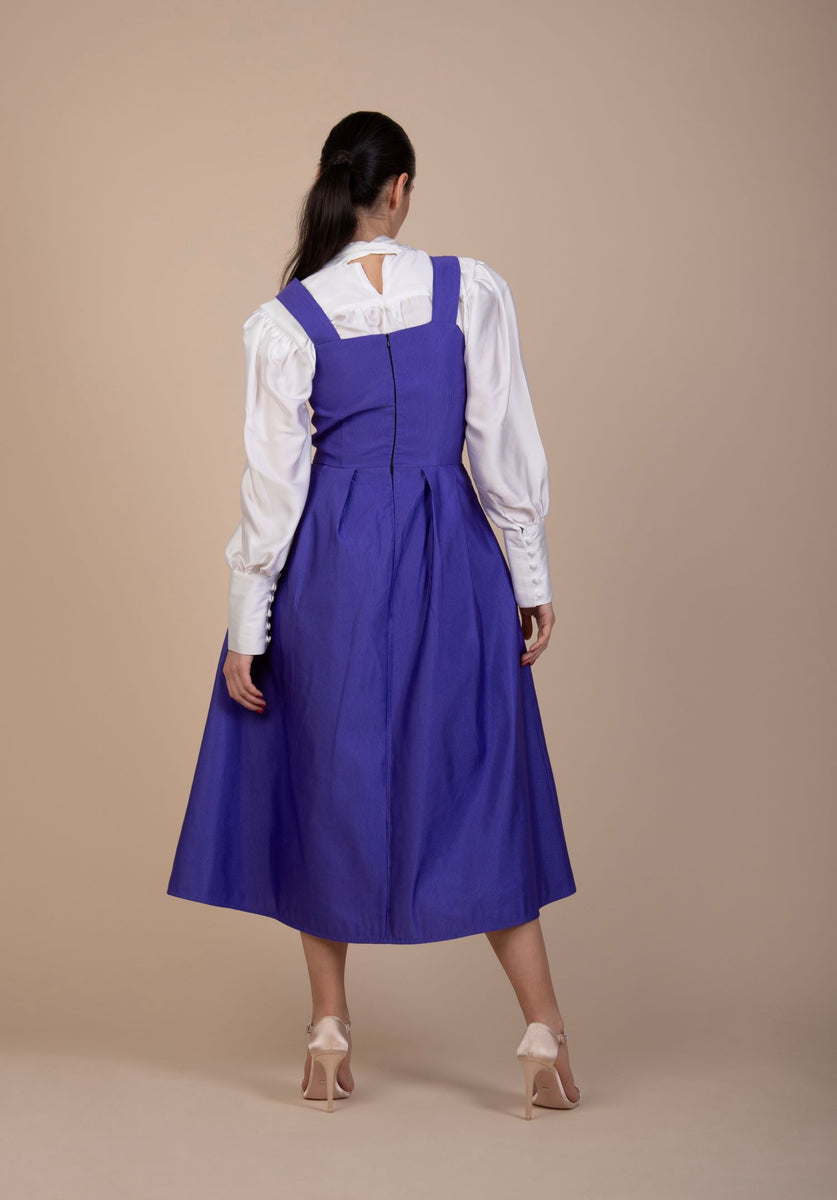 Josephine Vintage-inspired Midi Pinafore Dress in vivid ultra violet r ...